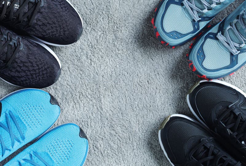 Top View Background with Different Sport Shoes Stock Photo - Image of ...