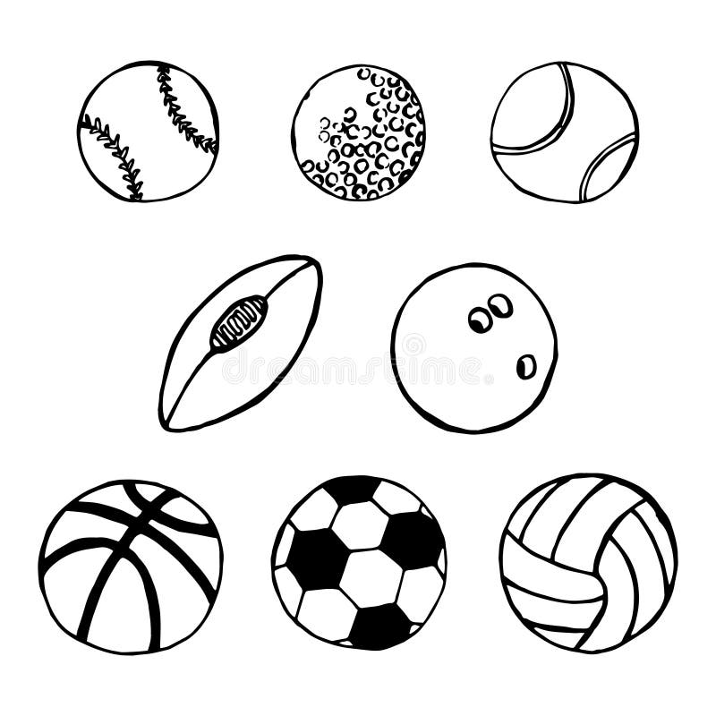 Different Sports Balls Black Outlines Vector Set Stock Vector ...