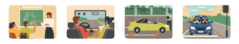 Different Stages of Education on Driving Lessons at School Scene Set ...