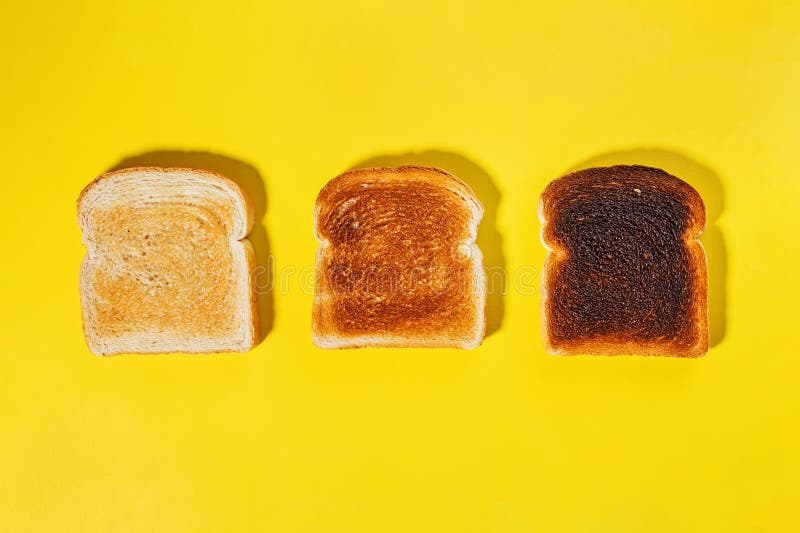 Different Stages of Toast, Toasted Square Bread Slices on Yellow ...