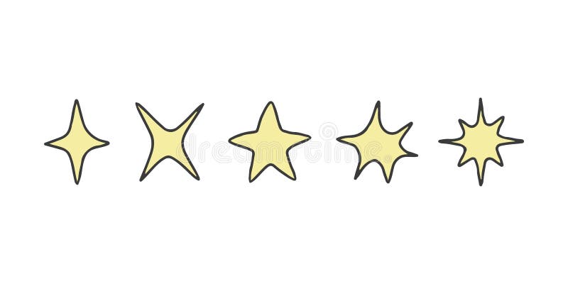 Different Star Doodle Shape, Hand Draw Sketch. Yellow Stars Set. Vector ...