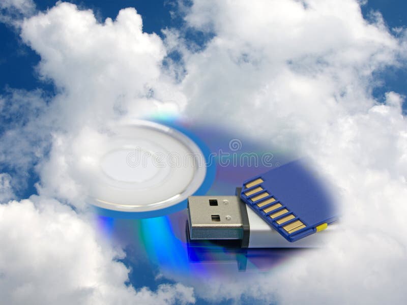 Different Storage Media and Clouds in a Collage Stock Photo - Image of ...