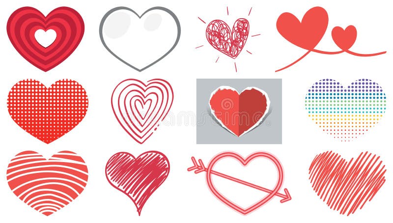 Different Style of Hearts Isolated on White Background Stock Vector ...
