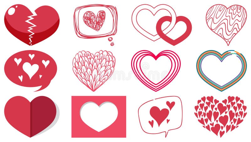 Different Style of Hearts Isolated on White Background Stock Vector ...