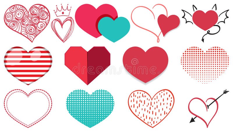 Different Style of Hearts Isolated on White Background Stock Vector ...