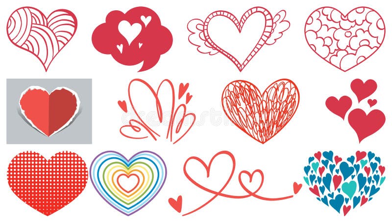 Different Style of Hearts Isolated on White Background Stock Vector ...