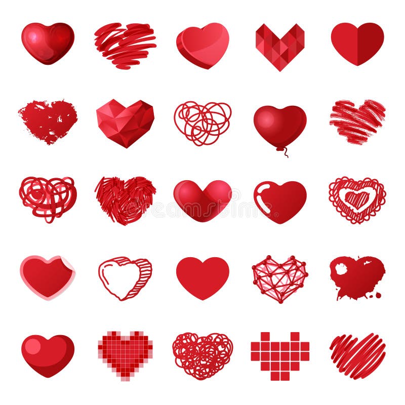 Different Style Red Heart Vector Icons Isolated Stock Vector ...