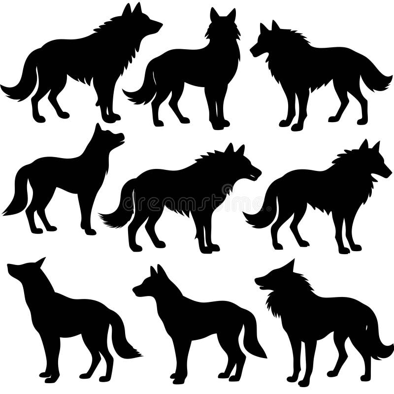 Different Style Wolf Silhouettes Set Large Pack of Vector Silhouette ...