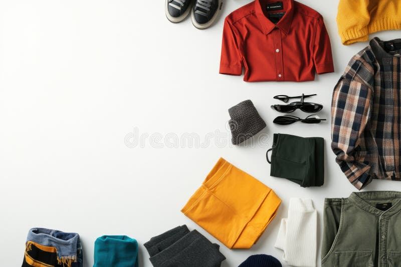 Different Styles of Shirts, Pants, and Accessories Arranged Neatly on a ...