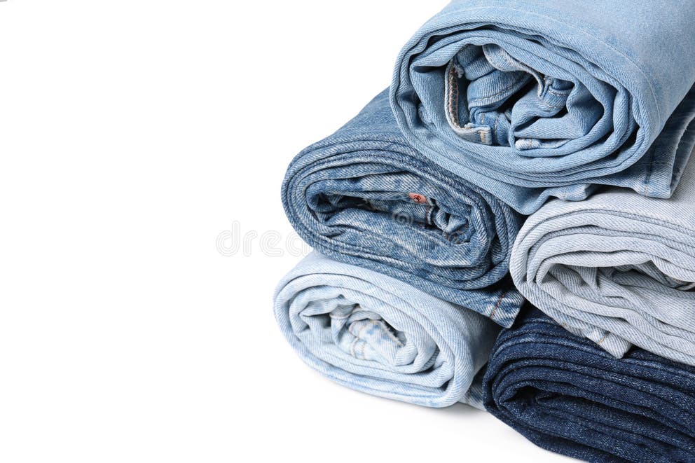 Different Stylish Rolled Jeans Isolated on White Stock Photo - Image of ...