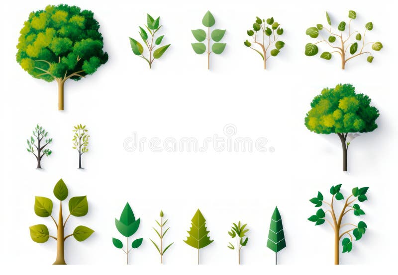 Different Stylized Green Trees and Plants Growing Forming a Frame Stock ...