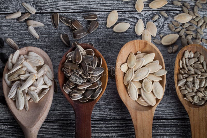 Different Sunflower Seeds and Pumpkin Seeds Stock Image - Image of food ...
