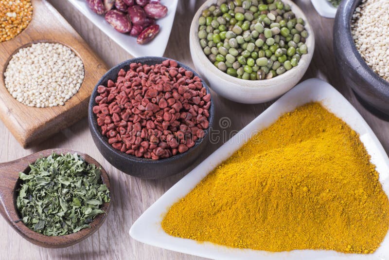 Different Super Foods Organized As a Collection on the Table Stock ...