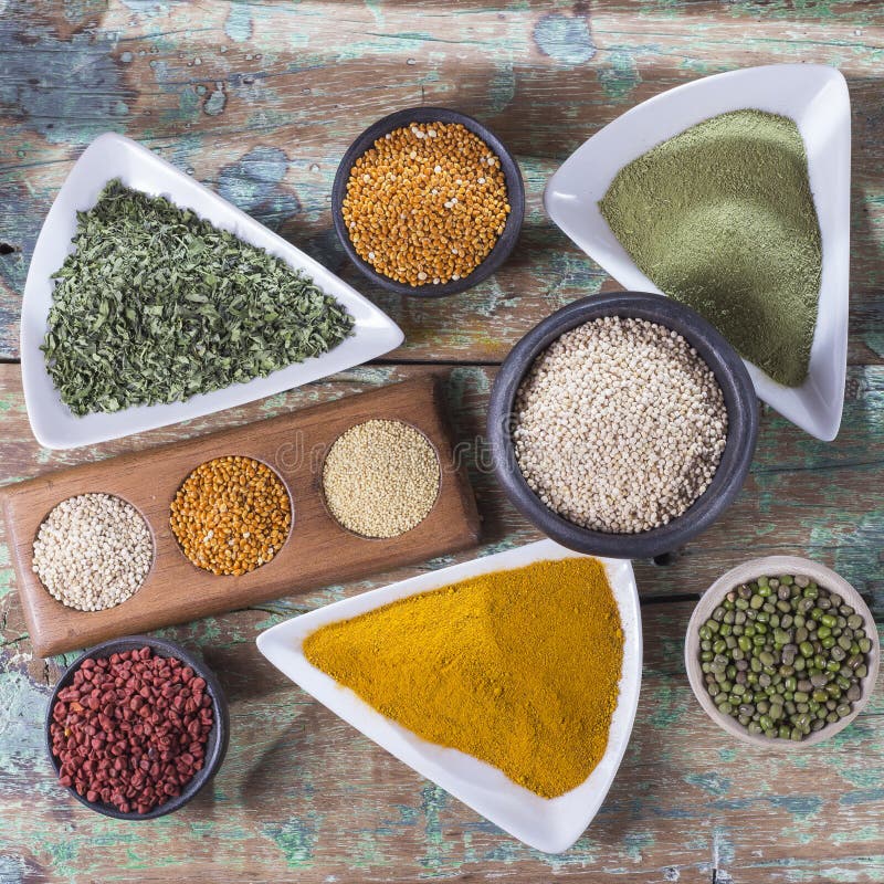 Different Super Foods Organized As a Collection on the Table Stock ...