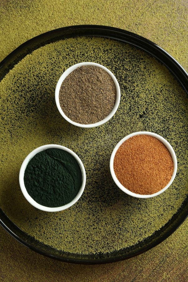 Different Superfood Powders Bowls Table Top View Stock Photos - Free ...