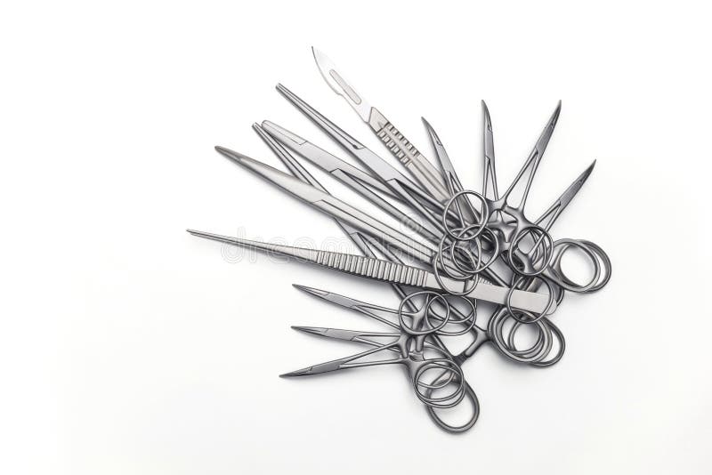 Different Surgical Instruments on a White Background- Stock Photo ...