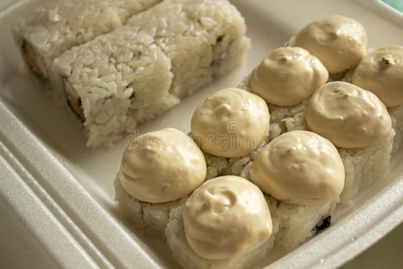 Different Sushi in a Take-away Package. Japanese Food Stock Image ...