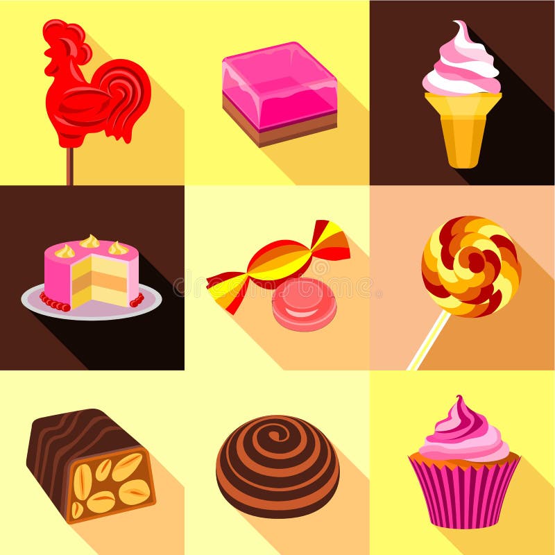 Different Sweet Candy Icons Set, Flat Style Stock Vector - Illustration ...