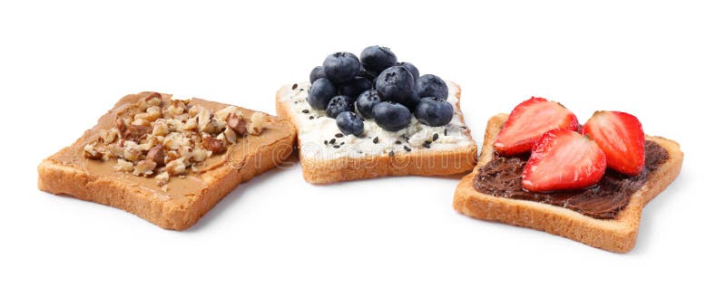 Different Sweet Delicious Toasts Isolated on White Stock Photo - Image ...