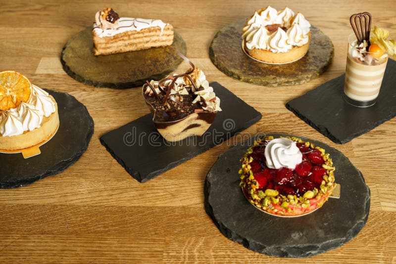 Different Sweet Desserts on a Wooden Table Stock Image - Image of ...