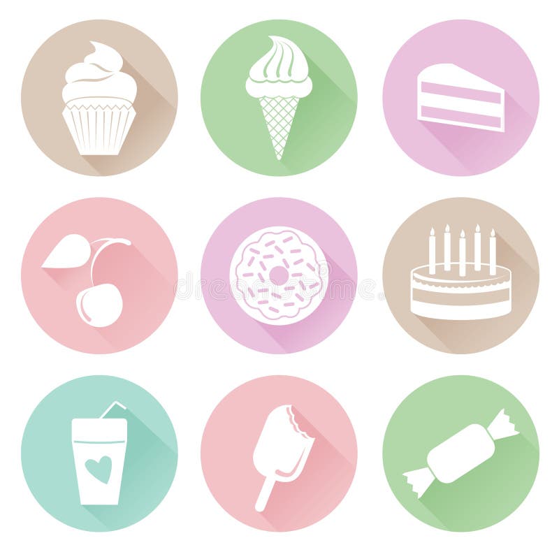 Different Sweets Icons Set in Flat Style Stock Vector - Illustration of ...