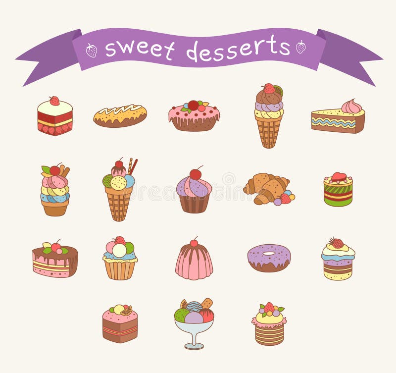 Different sweets icons set stock vector. Illustration of icons - 51283971