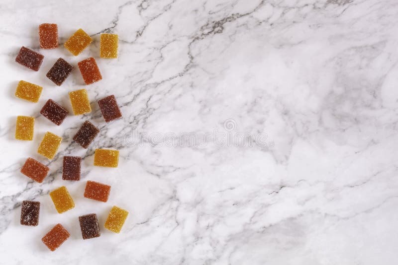 Different Tastes of Fruit Paste on Marble Background, Top View, Copy ...