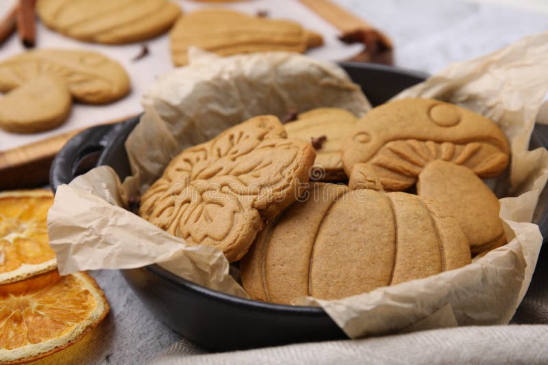 Different Tasty Cookies in Baking Dish, Closeup Stock Image - Image of ...