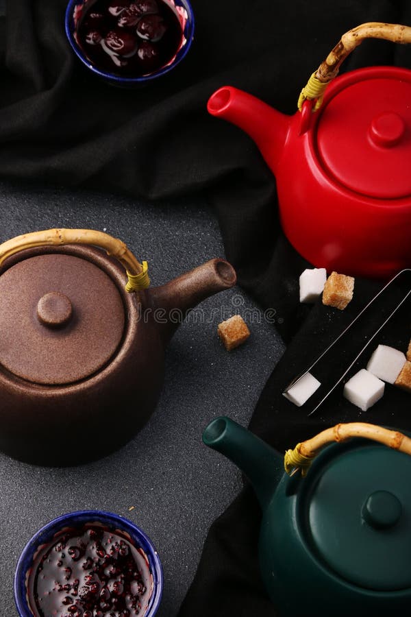 Different Teapots and Sweets. Various Tea and Teapot with Different ...