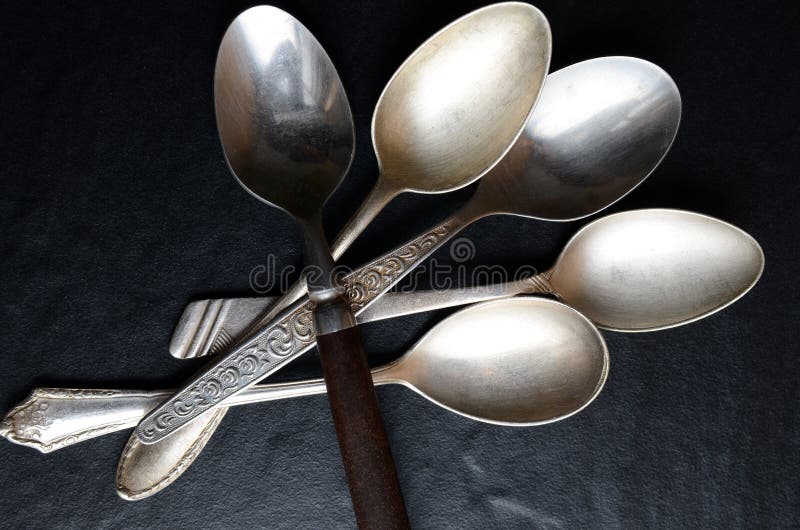 Different Teaspoons on a Table Stock Photo - Image of classic, space ...