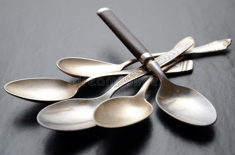 Different Teaspoons on a Plate Stock Photo - Image of board, style ...