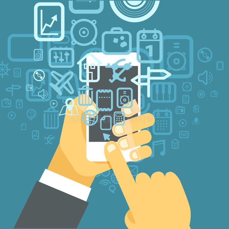 Different Techno Icons Flows into Modern Smartphone Stock Vector ...