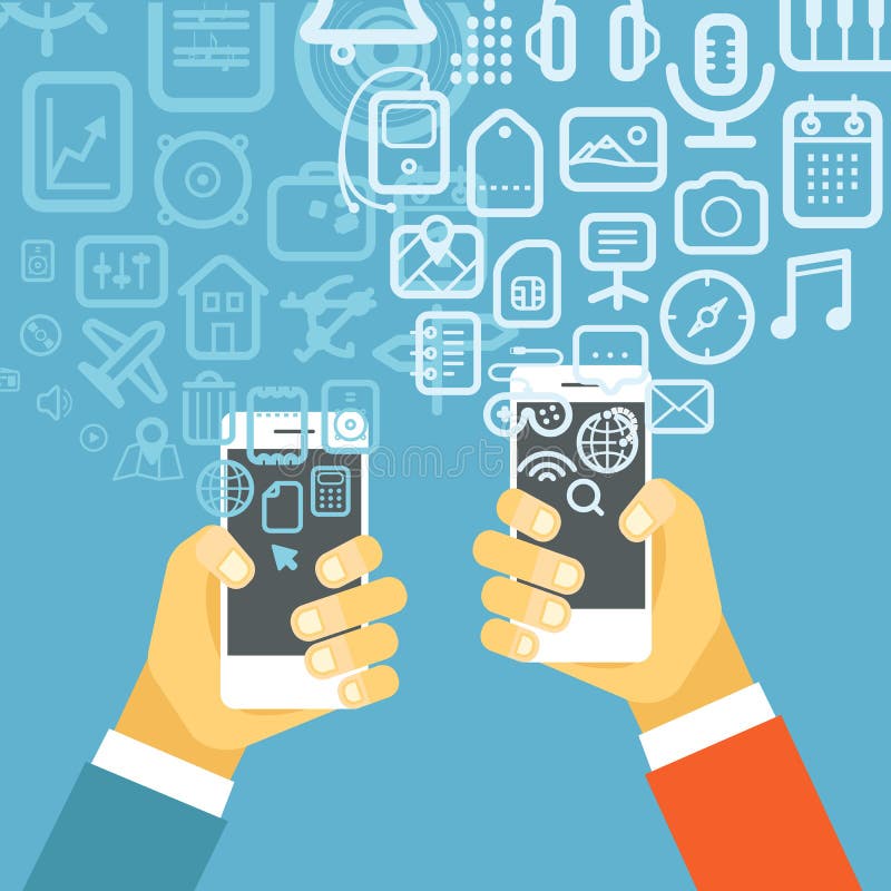 Different Techno Icons Flows into Modern Smartphone Stock Vector ...