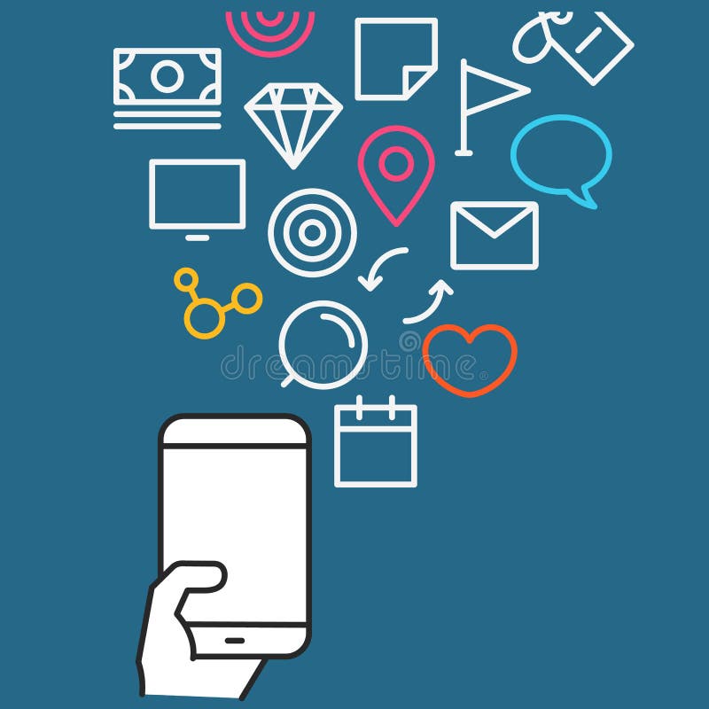 Different Techno Icons Flows into Modern Smartphone Stock Vector ...