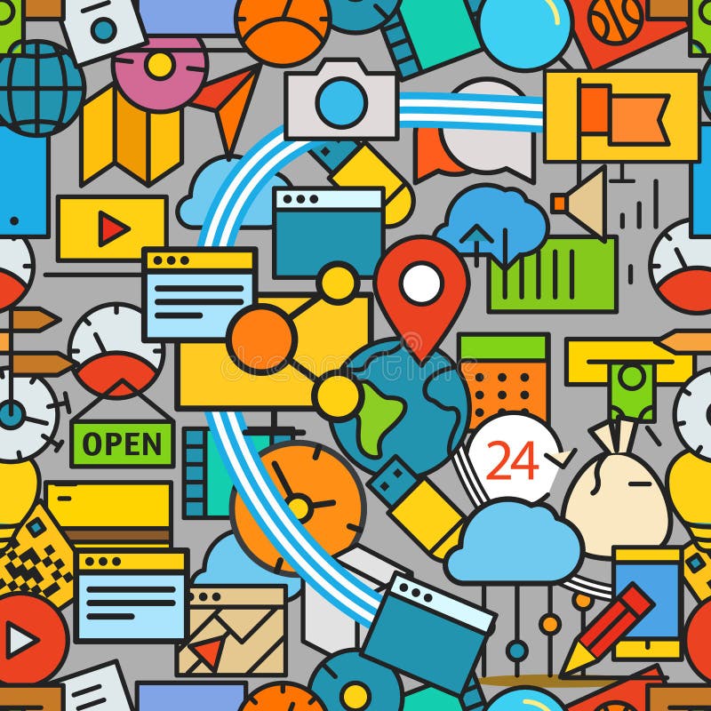 Seamless Pattern with Technology Icons Stock Vector - Illustration of ...