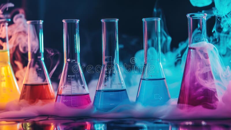 Different Test Tubes with Colored Liquid in the Laboratory in a Cloud ...