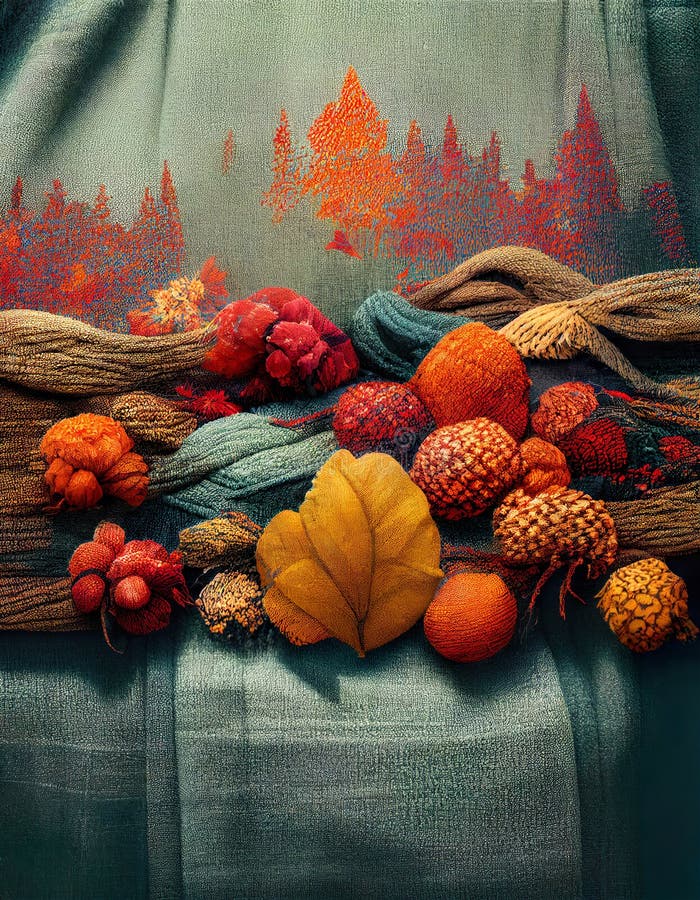 Different Textiles with Autumn Colors, Illustration, Ai Generated Image ...
