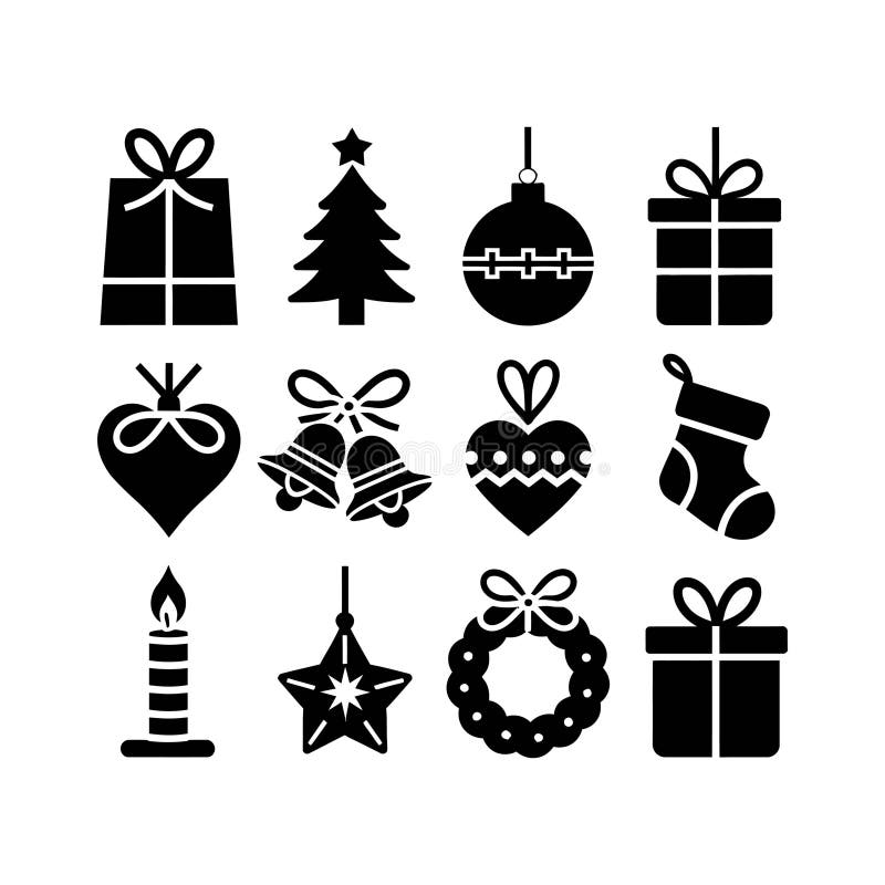 12 Different Themed Christmas Items Silhouette Vector Stock Vector ...