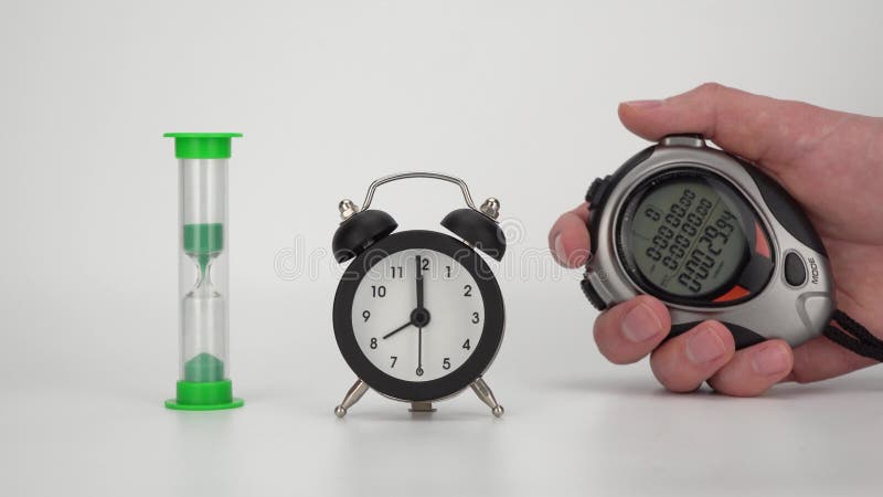 Different Time Counters. Selective Focus. Hourglass, Alarm Clock, and ...