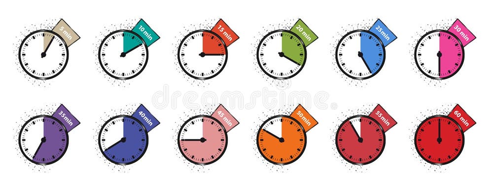 Different Timer Icons - Colorful Vector Illustrations Set - Isolated on ...