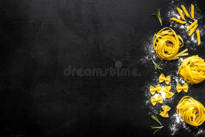 Different Tipes of Pasta with Flour Ready for Cooking, Flat Lay Stock ...