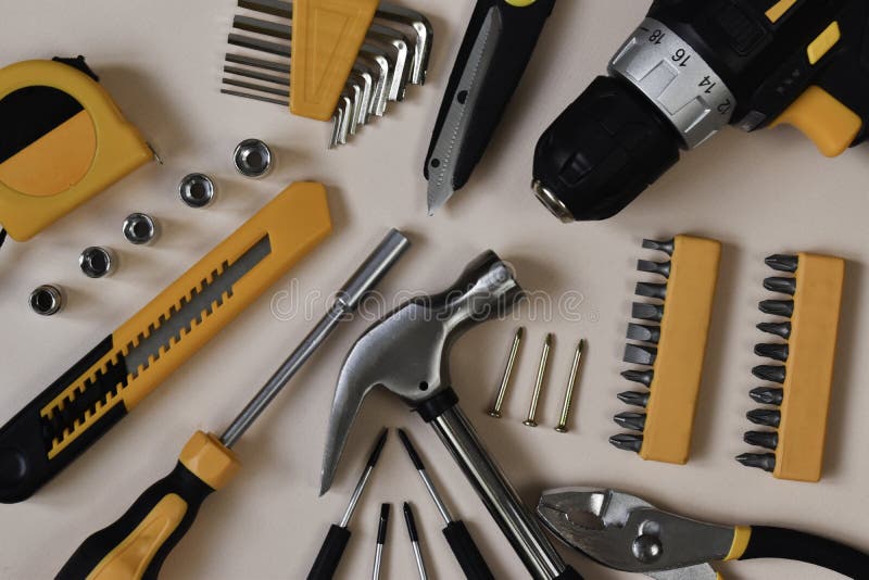 Tools for repair. Flat lay stock photo. Image of drill - 181955934