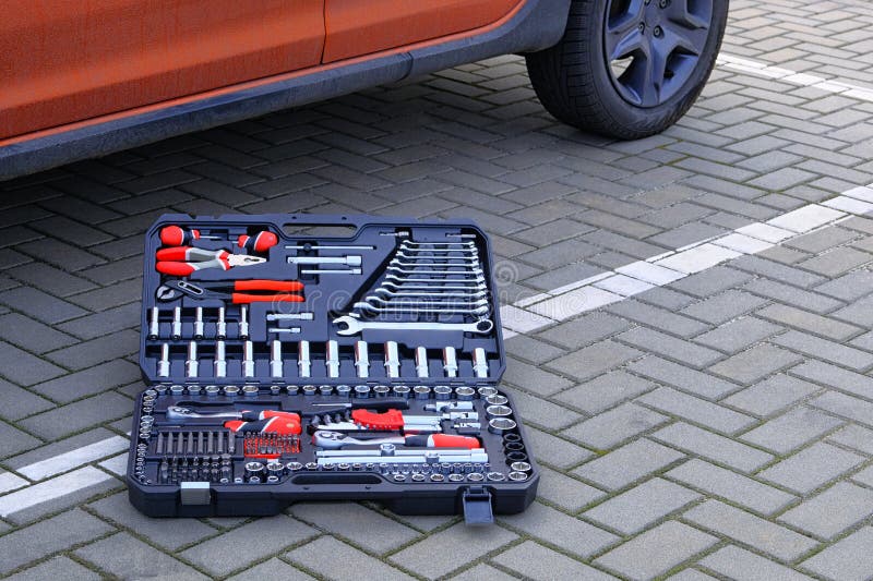 Different Tools for Repairing and Diagnostic a Car. Tool Set in Box ...