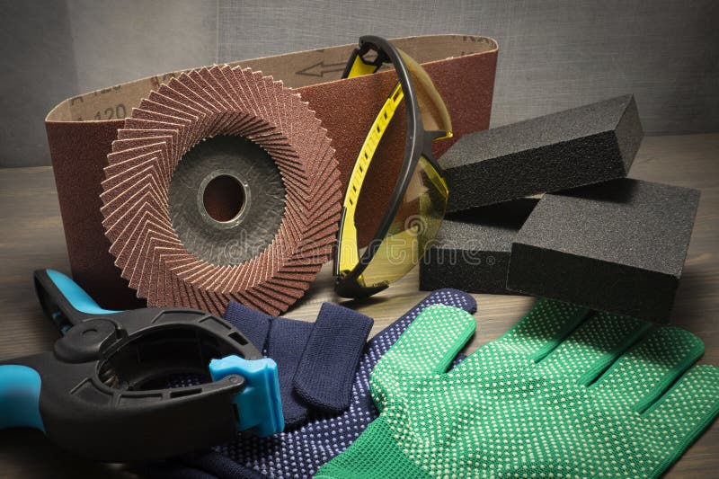 Different Tools for Sanding and Safety Health Work Stock Photo - Image ...