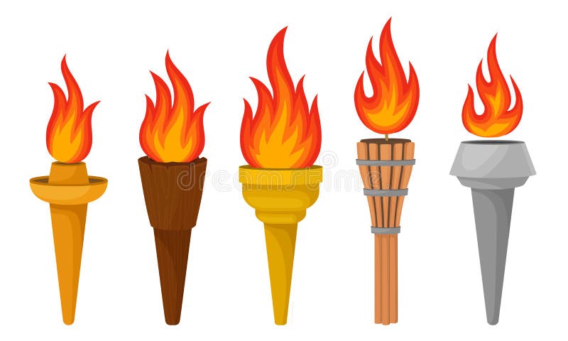 Different Torches with Brightly Burning Fire Vector Set Stock Vector ...