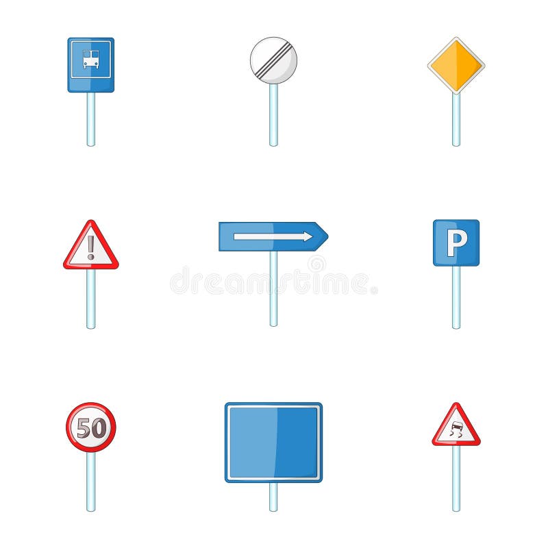 Different Traffic Signs Icons Set, Cartoon Style Stock Vector ...
