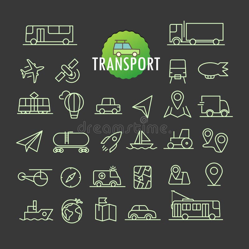 Different Transport Icons Set with Rounded Corners. Flat Design Stock ...