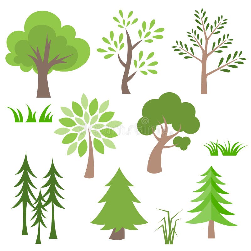 Tree and grass icon set stock vector. Illustration of element - 104520069