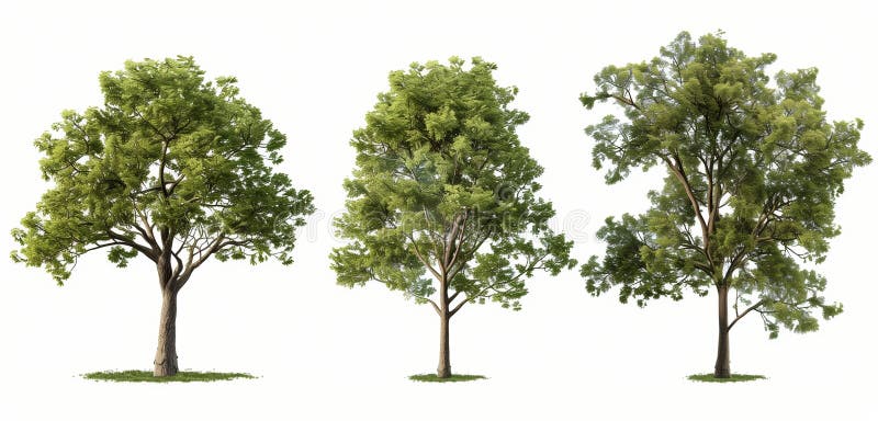 3 Different Trees with Green Leaves in a 2d Illustration with a White ...