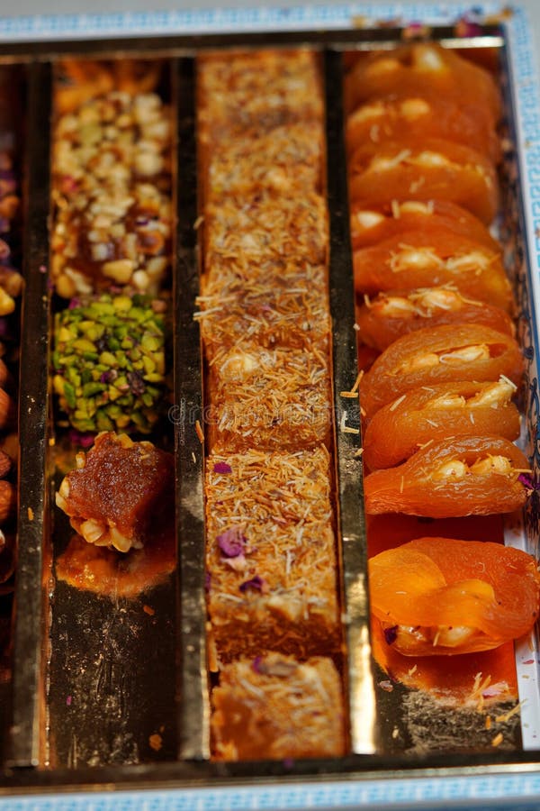 Turkish Delights on a Golden Plate Stock Image - Image of closeup ...